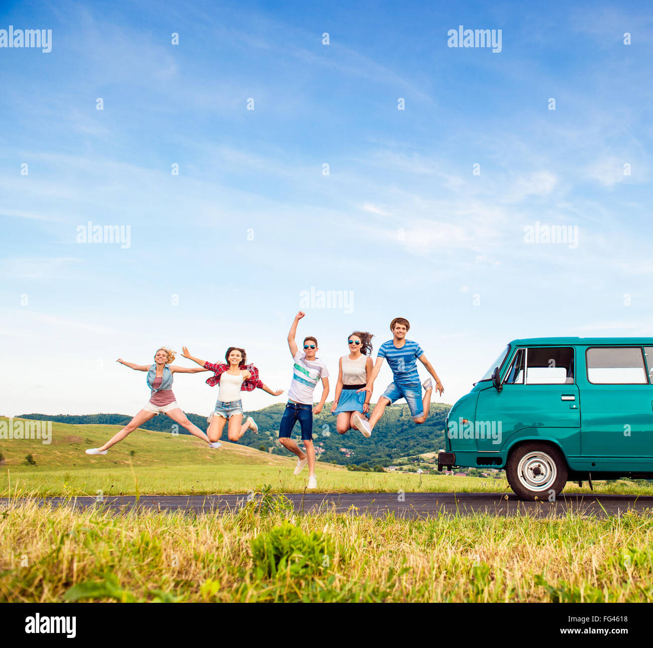 Young hipster friends on road trip Stock Photo - Alamy