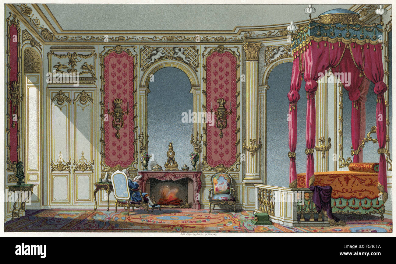 BEDROOM, c1750. /nA Rococo bedroom in a French home. Lithograph, c1875 ...