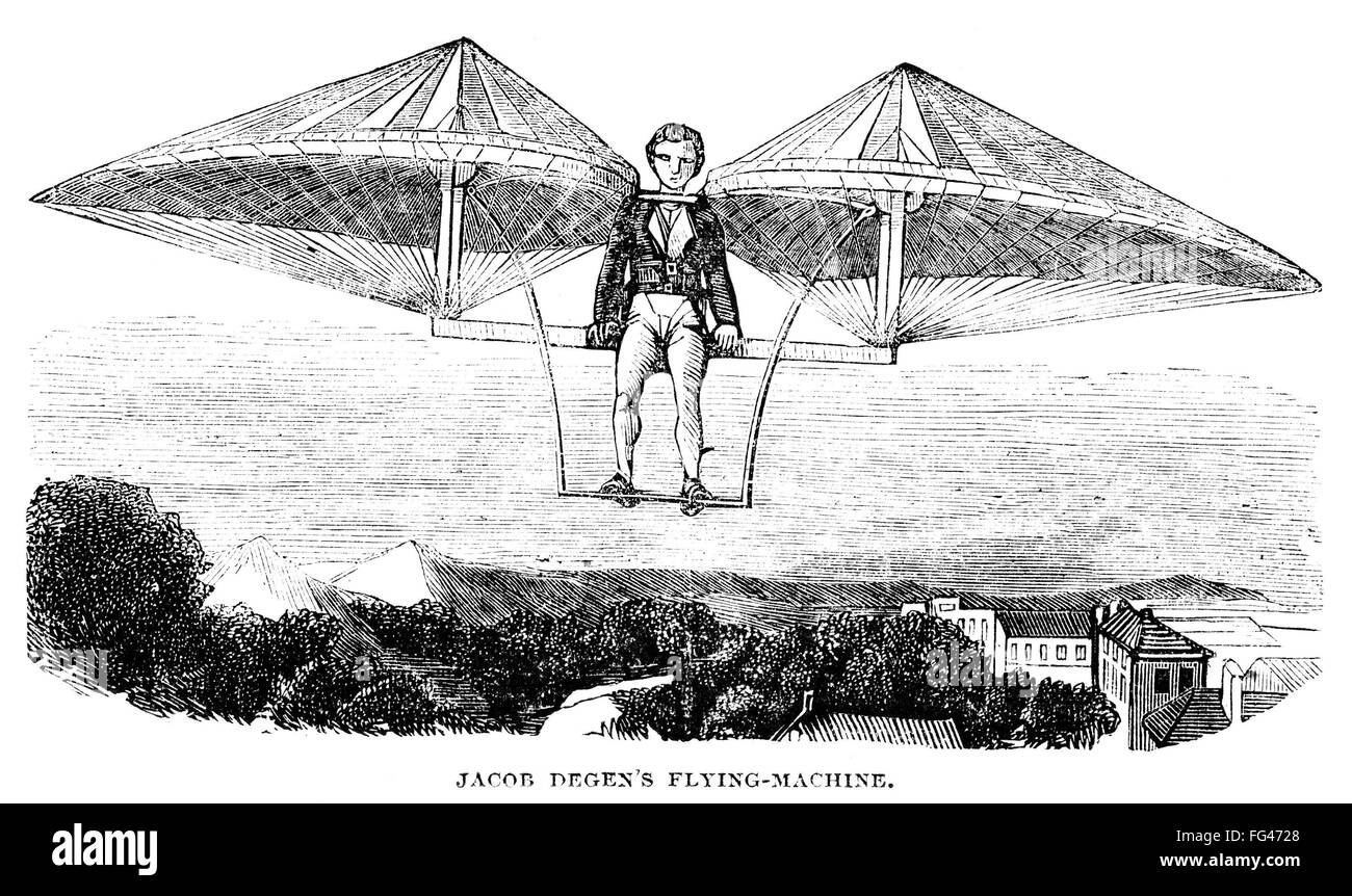 FLYING MACHINE, 1807. /nFlying machine invented by Jacob Degen, 1807 ...