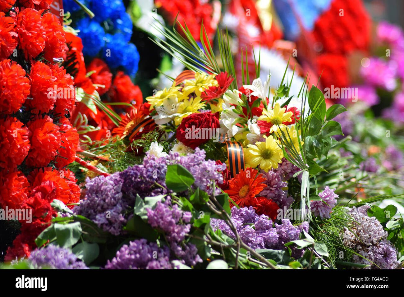 Flowers and wreath laying in honor of the celebration of the victory ...