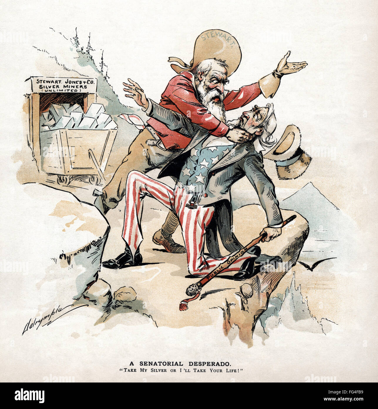 FREE SILVER CARTOON, 1893. /n'A Senatorial Desperado. 'Take My Silver ...