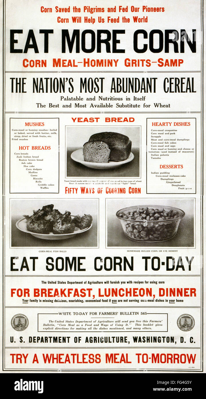 POSTER: CORN, 1917. /nA poster issued by the U.S. Department of ...