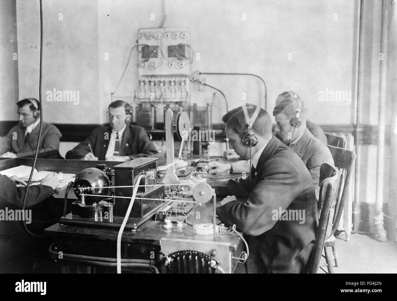 TELEGRAPH OPERATORS, c1912. /nStudents practicing at the Marconi ...