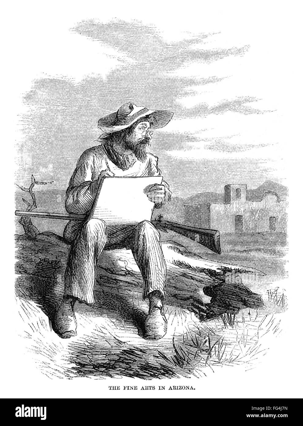 ARIZONA: ARTIST, 1864. /nAn artist sketching a drawing in Arizona. Wood ...