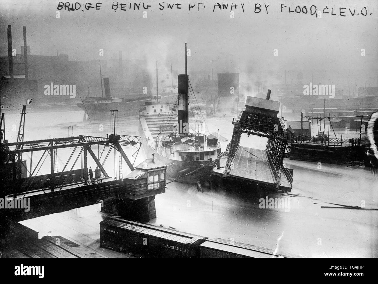 CLEVELAND: FLOOD, c1913. /nA bridge being swept away during a flood in ...