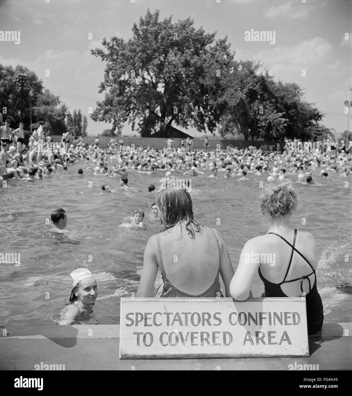 SWIMMING POOL, 1942. /nBathers at the municipal pool in Washington D.C ...