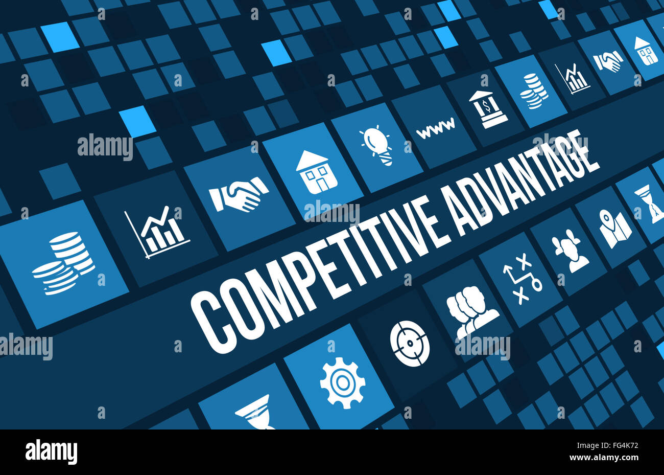 Competitive advantage concept image with business icons and copyspace ...