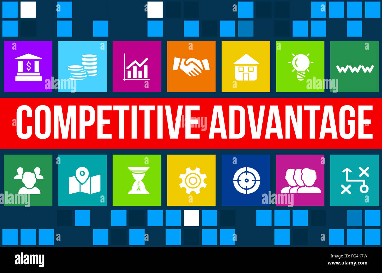 Competitive advantage concept image with business icons and copyspace ...
