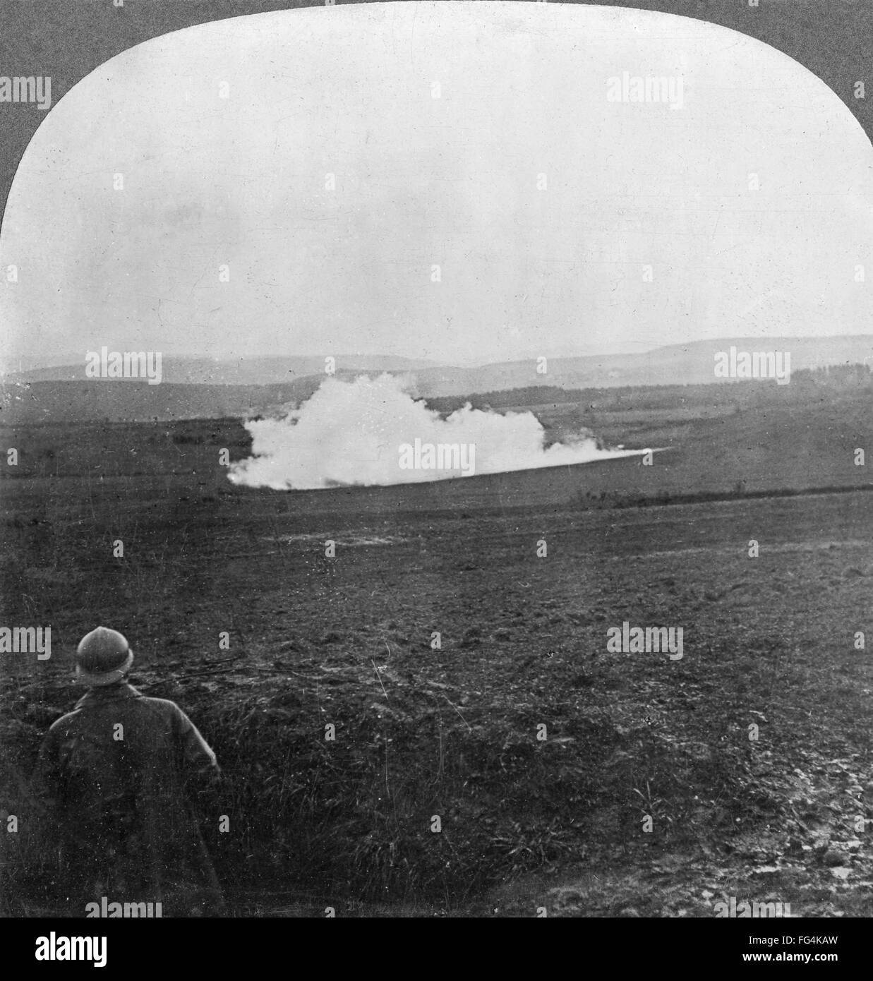 WORLD WAR I: LAND MINE. /nA French mine exploding under a German trench ...