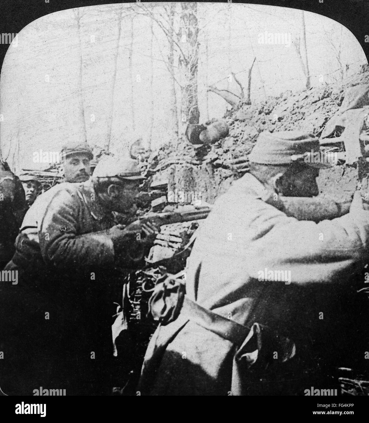 WORLD WAR I: FRENCH TRENCH. /nFrench soldiers firing through protective ...