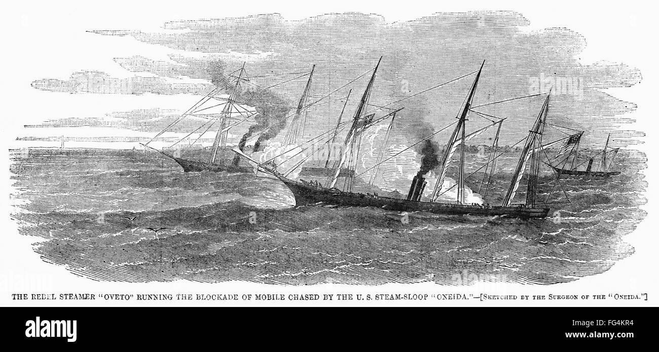 BLOCKADE RUNNER, 1862. /n'The Rebel steamer "Oveto" running the ...