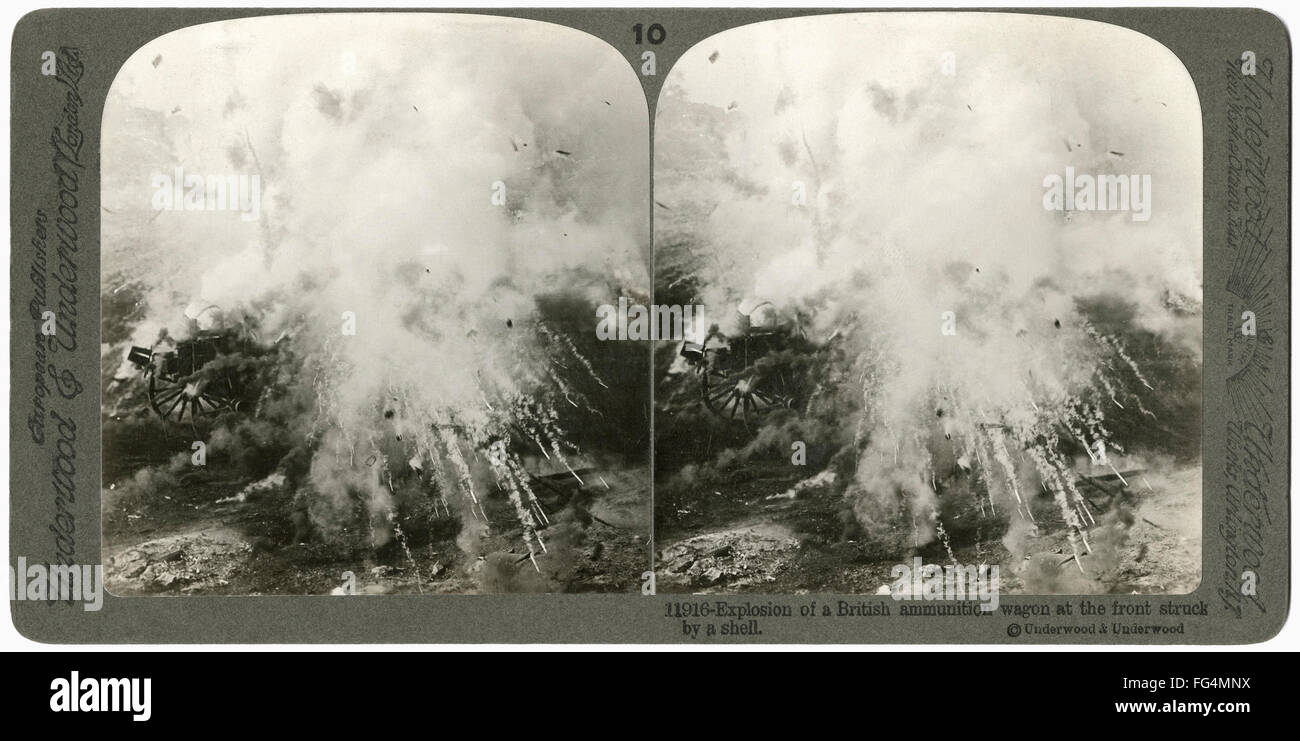 WORLD WAR I: EXPLOSION. /nExplosion of a British ammunition wagon ...