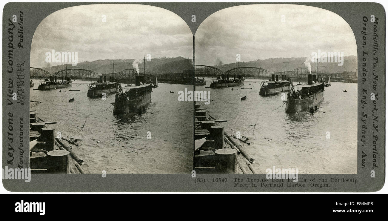 OREGON: PORTLAND HARBOR. /nThe torpedo boat flotilla of a fleet of ...