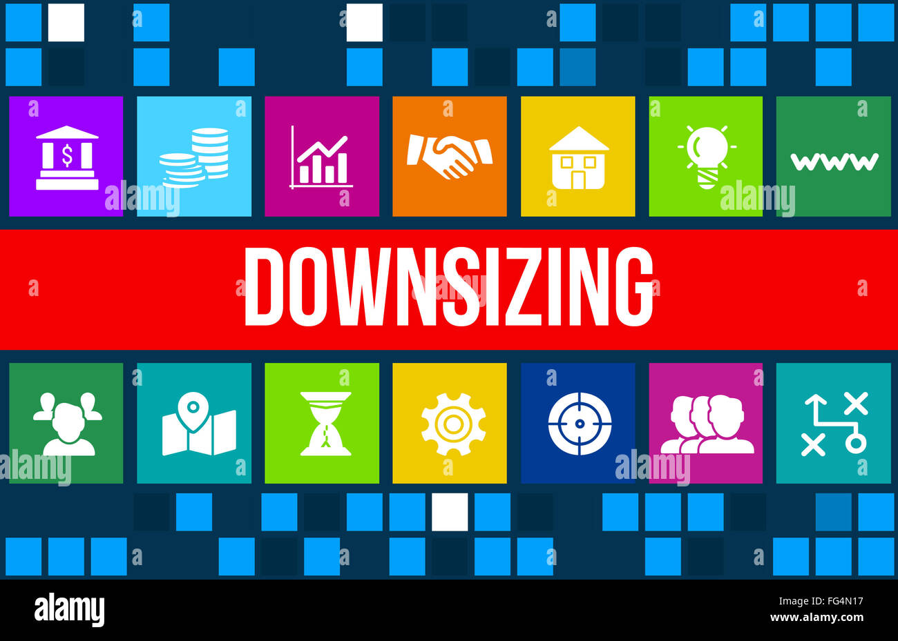 Downsizing concept image with business icons and copyspace Stock Photo - Alamy
