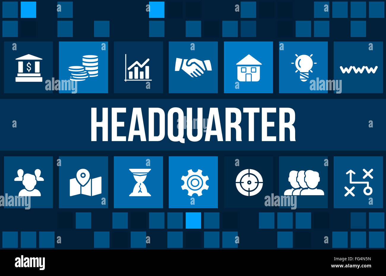 Headquarter concept image with business icons and copyspace Stock Photo ...