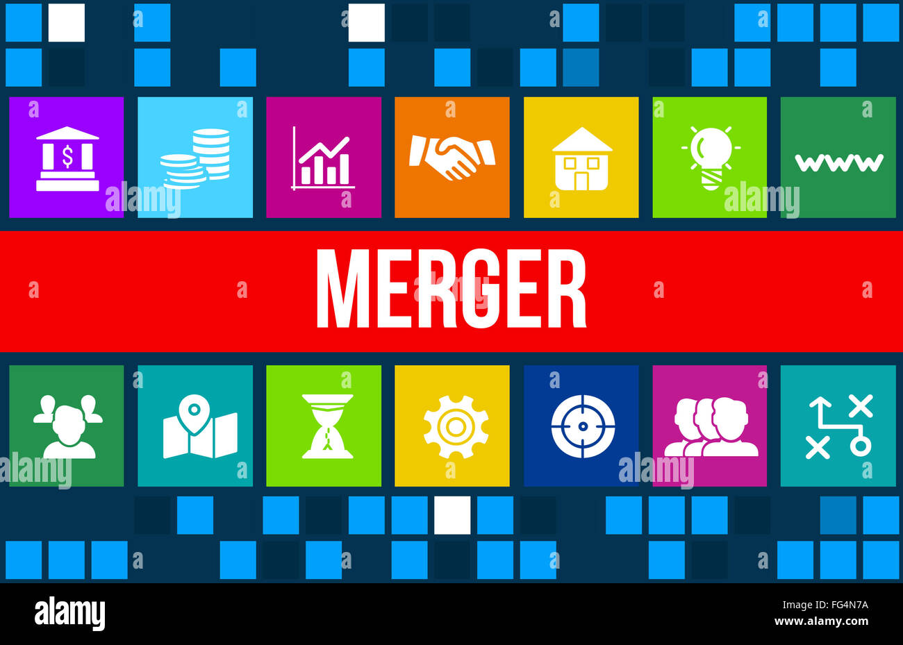 Merger concept image with business icons and copyspace Stock Photo - Alamy