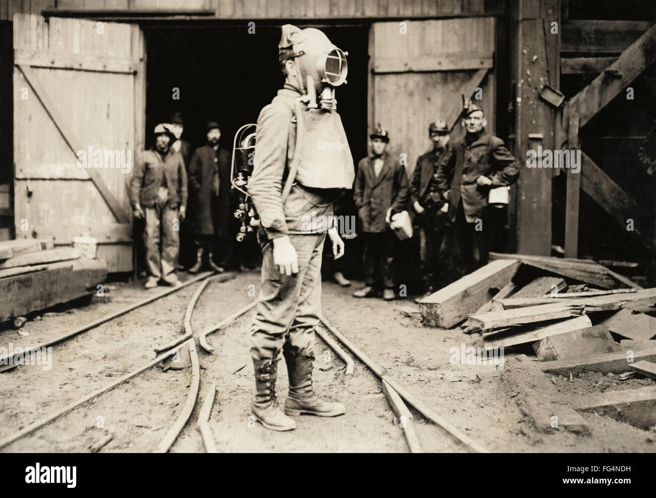 PENNSYLVANIA: COAL MINE. /nA rescue worker wearing a Draeger Oxygen ...