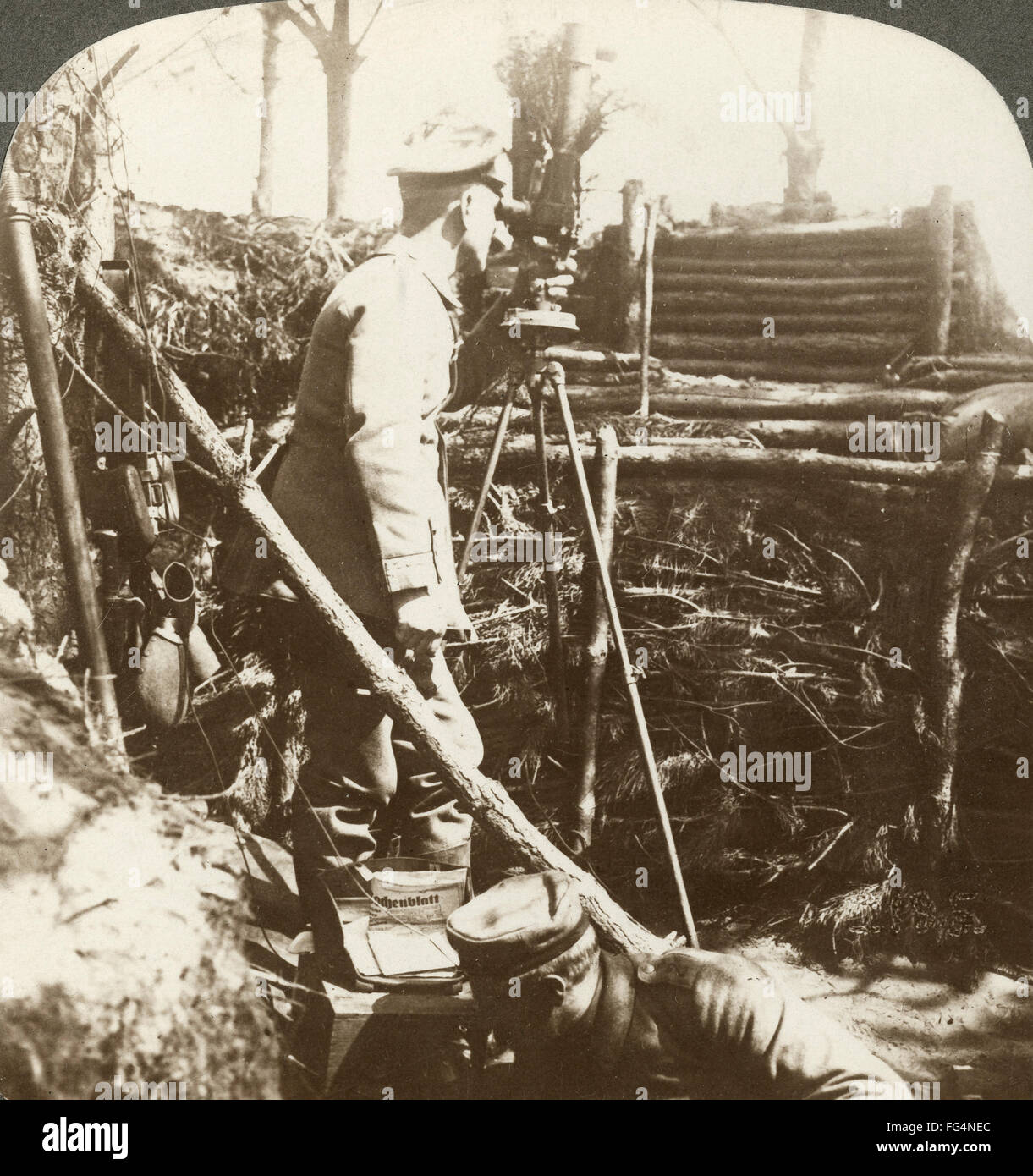 WWI: TRENCHES, c1915. /n'In a German trench observation post ...