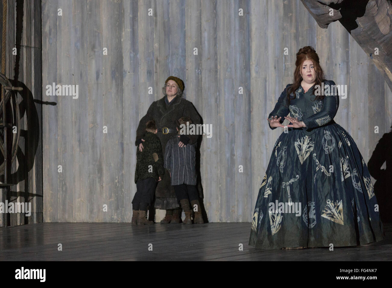London, UK. 15 February 2016. Valerie Reid as Clotilde and Majorie ...