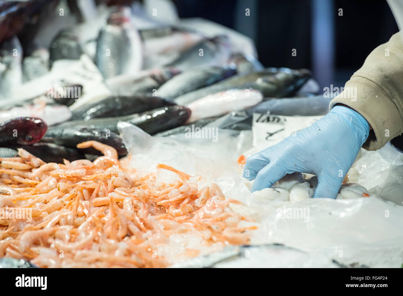 Fisherman sell seafood at the fish market Stock Photo - Alamy