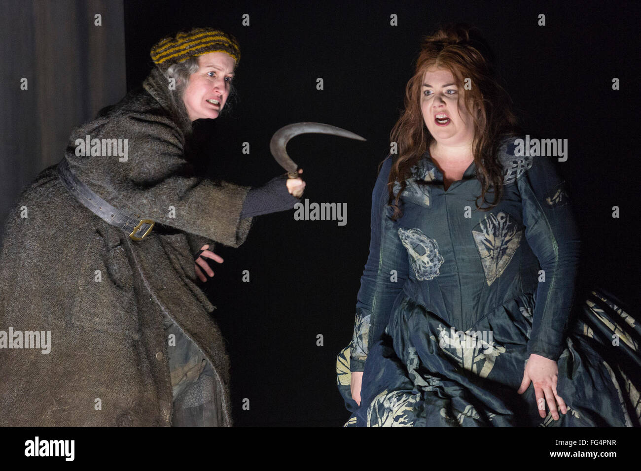London, UK. 15 February 2016. Valerie Reid as Clotilde and Marjorie ...