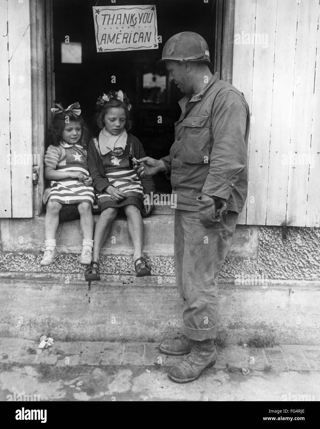 WWII: SOLDIER AND CHILDREN. /nAmerican Sergeant Walter P. Goworek ...