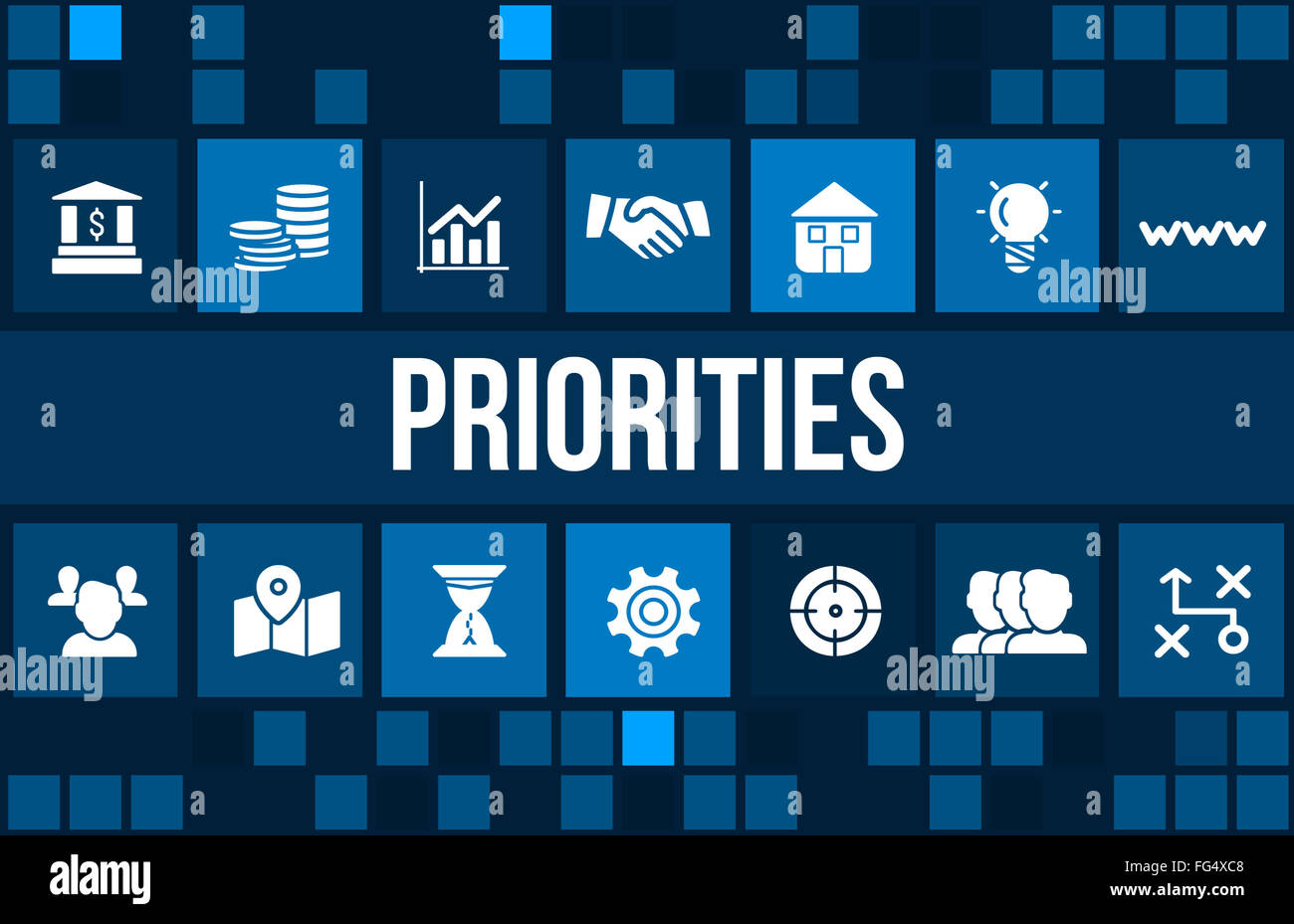 Priorities concept image with business icons and copyspace Stock Photo ...