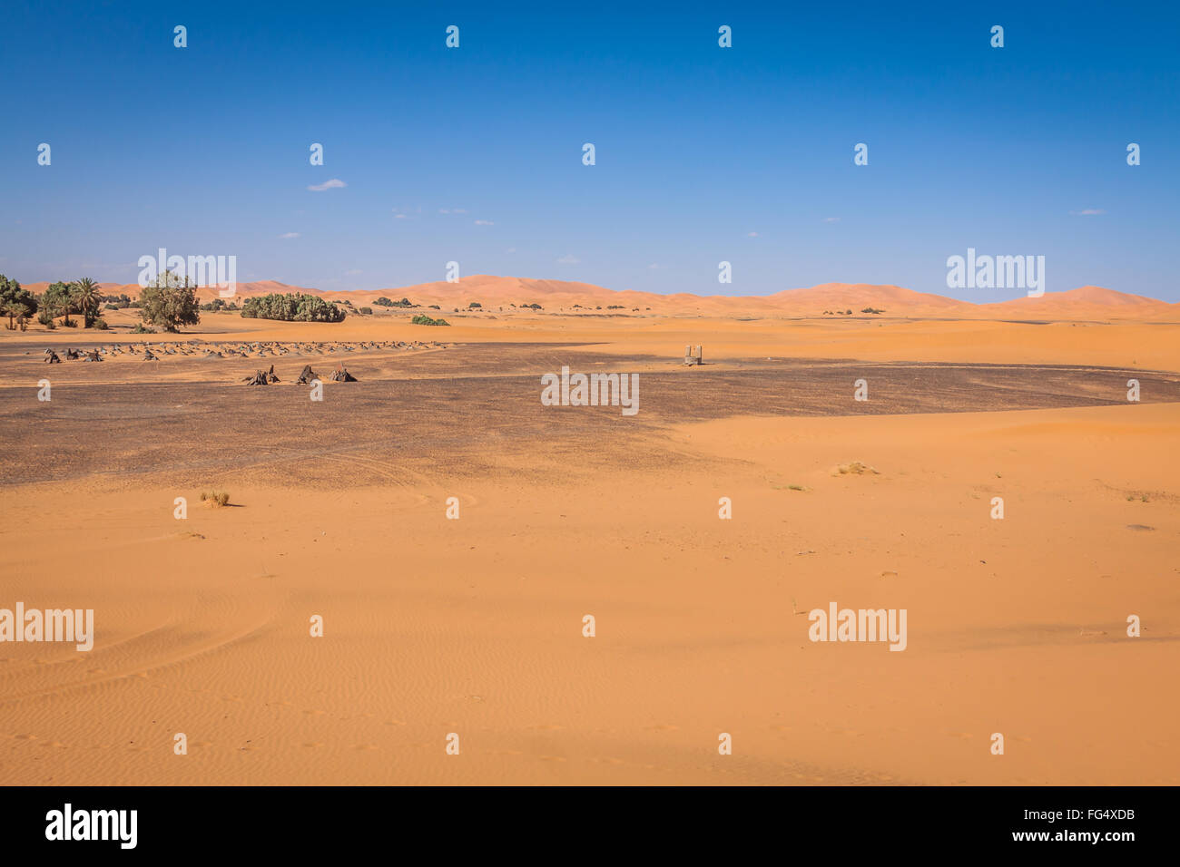 The seas of dunes of Erg Chebbi near Merzouga in southeastern Morocco ...