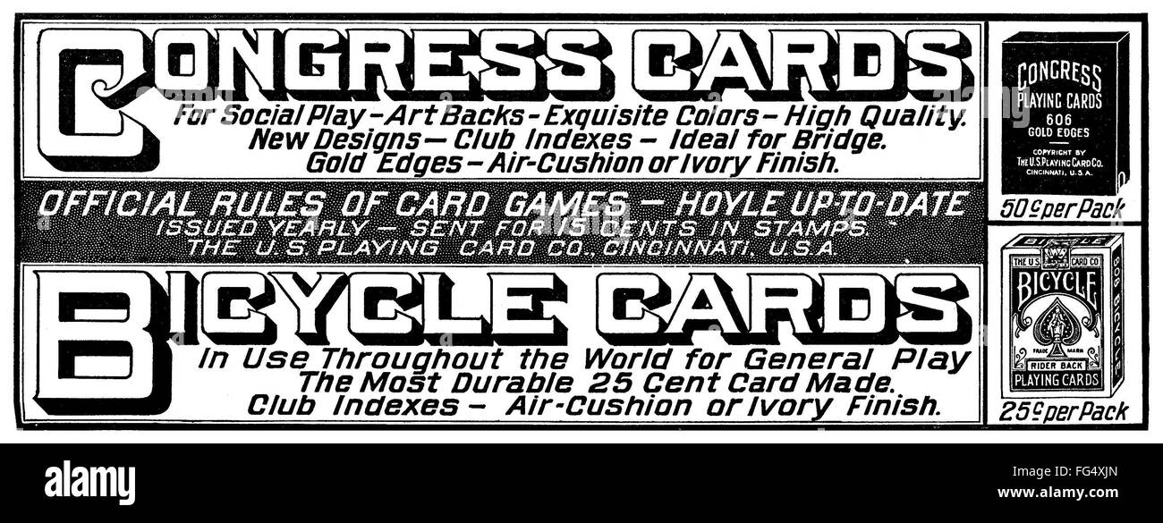 AD: PLAYING CARDS, 1911. /nAmerican magazine advertisement for Congress ...