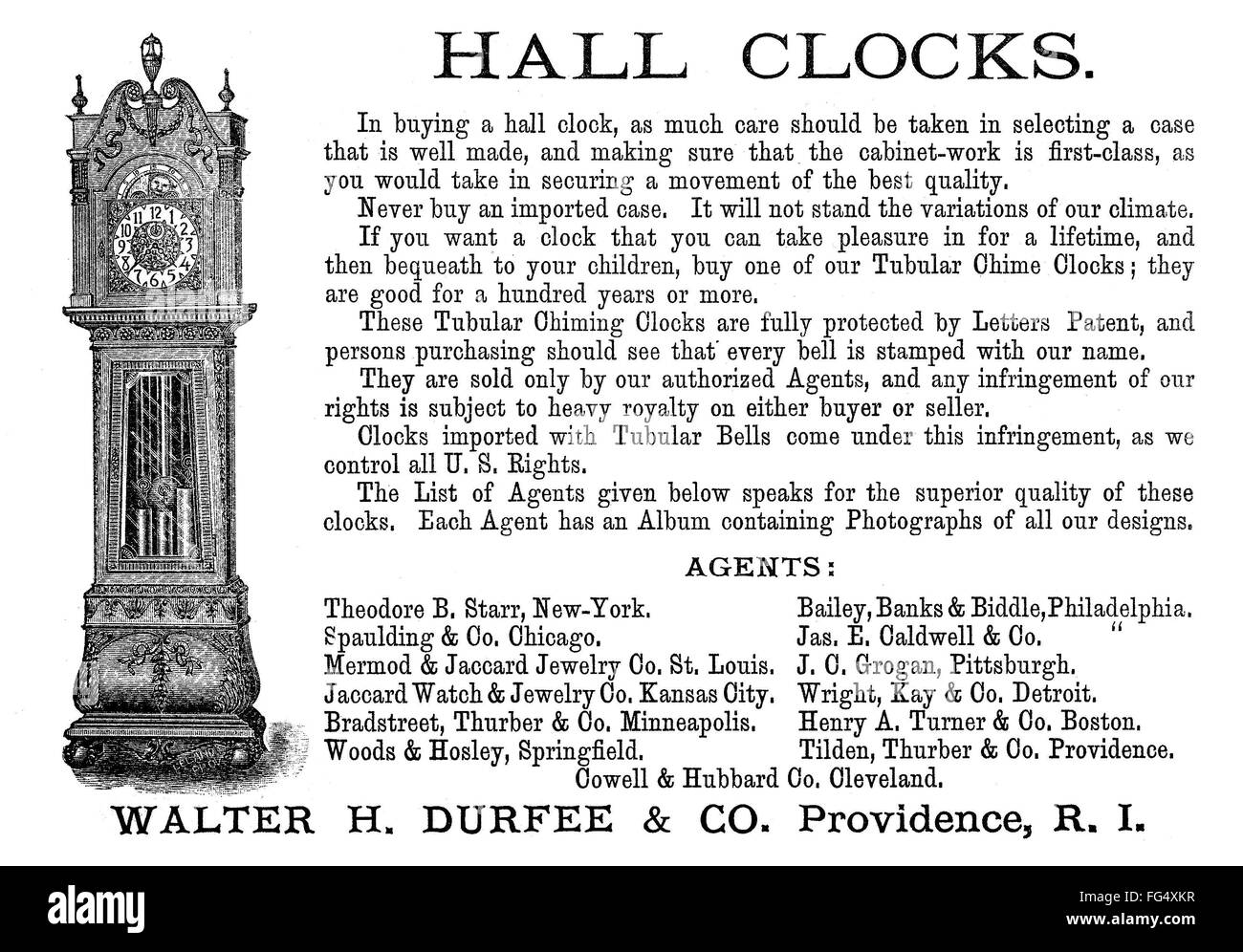 AD: HALL CLOCK, 1890. /nAmerican magazine advertisement for Walter H ...