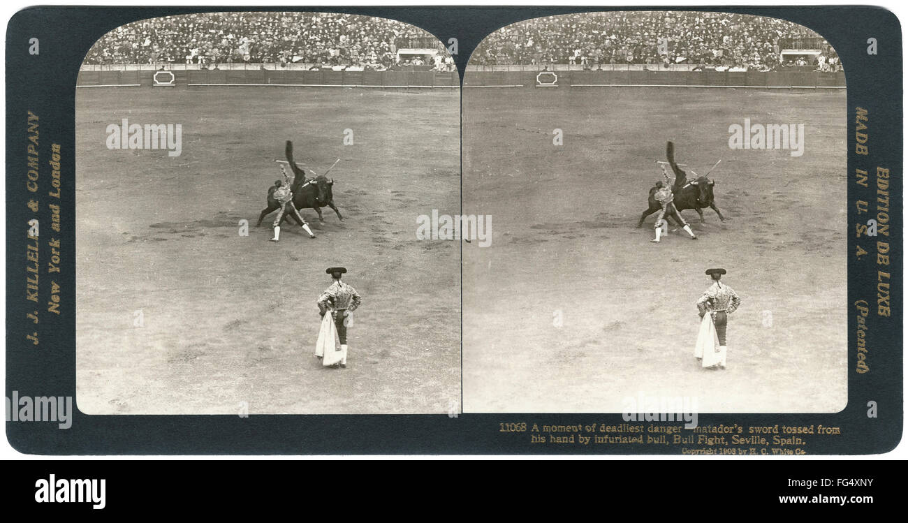 SPAIN: BULLFIGHT, c1908. /n'A moment of the deadliest danger - matador ...