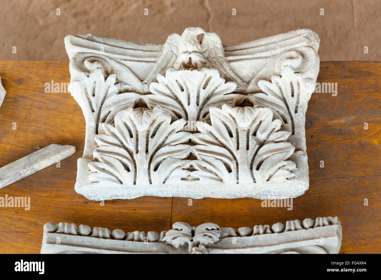 Carved stone exhibit in the Roman Mosaic Museum, also known as the ...