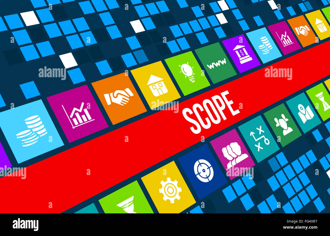 Scope concept image with business icons and copyspace Stock Photo - Alamy
