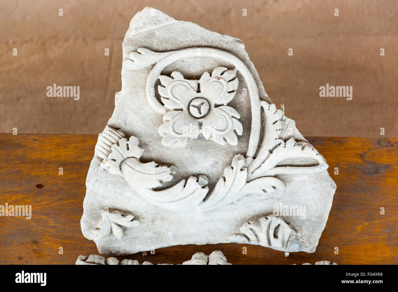 Carved stone exhibit in the Roman Mosaic Museum, also known as the ...