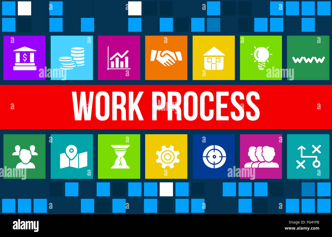 Work process concept image with business icons and copyspace Stock ...