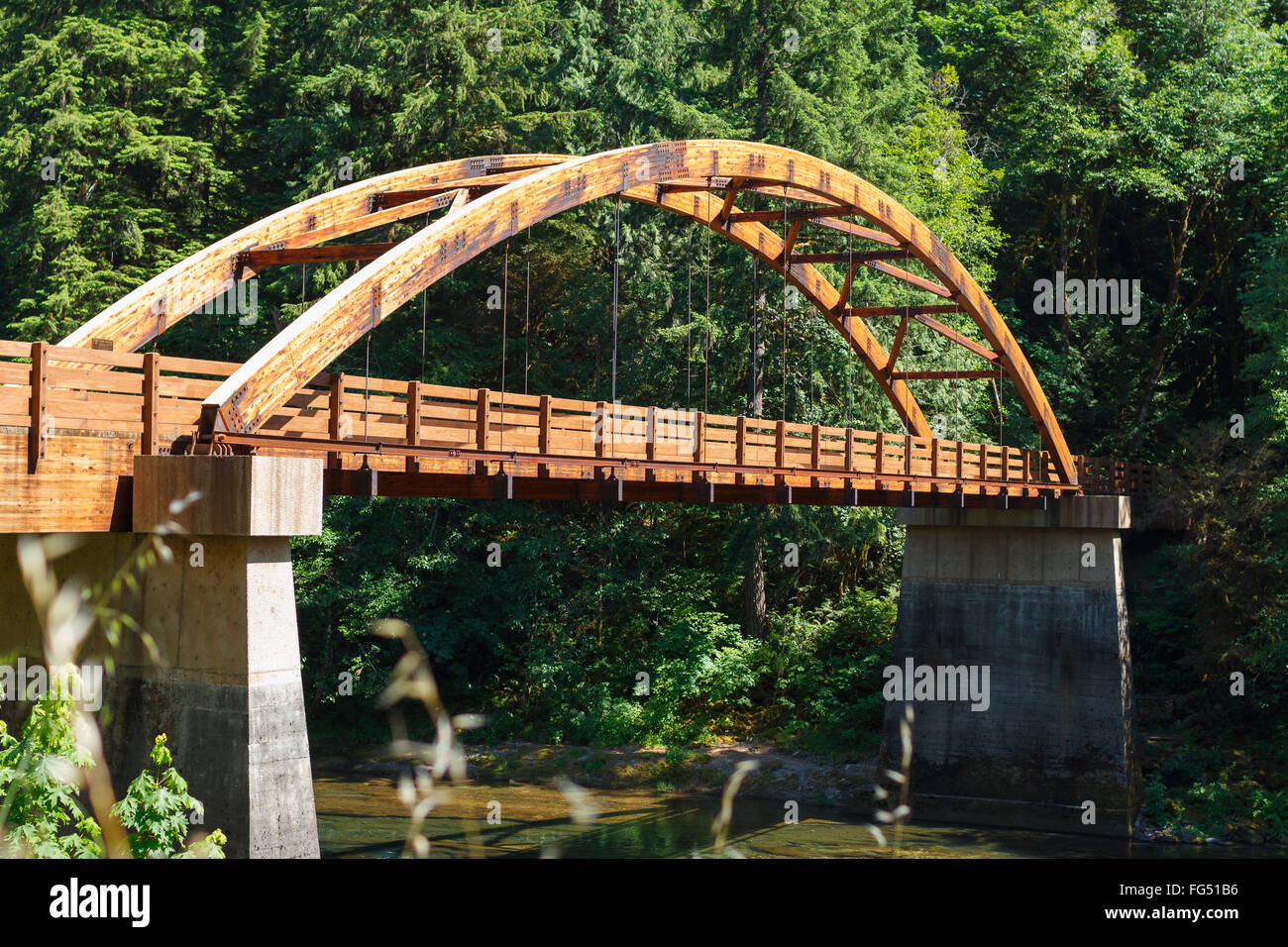 Tioga bride made out of wood over the North Umpqua River in Oregon ...