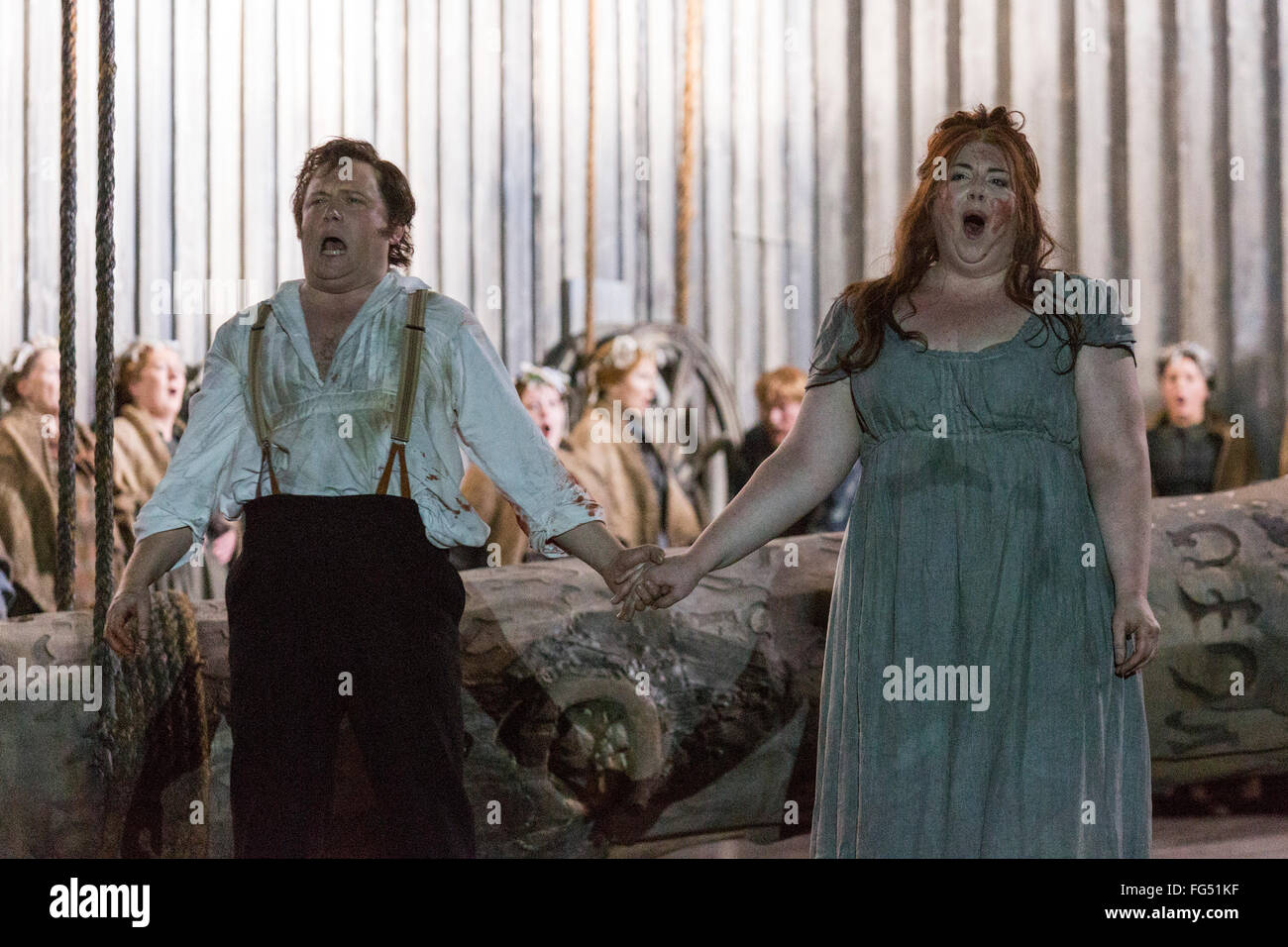London, UK. 15 February 2016. Marjorie Owens as Norma and Peter Auty as ...