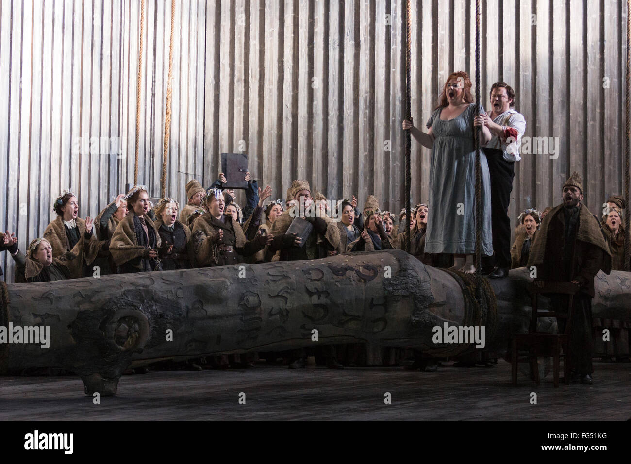 London, UK. 15 February 2016. Marjorie Owens as Norma and Peter Auty as ...