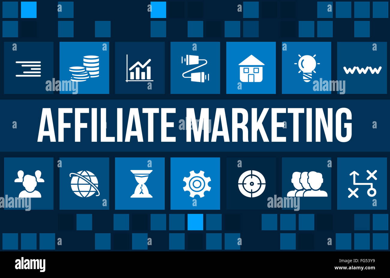affiliate marketing concept image with business icons and copyspace ...