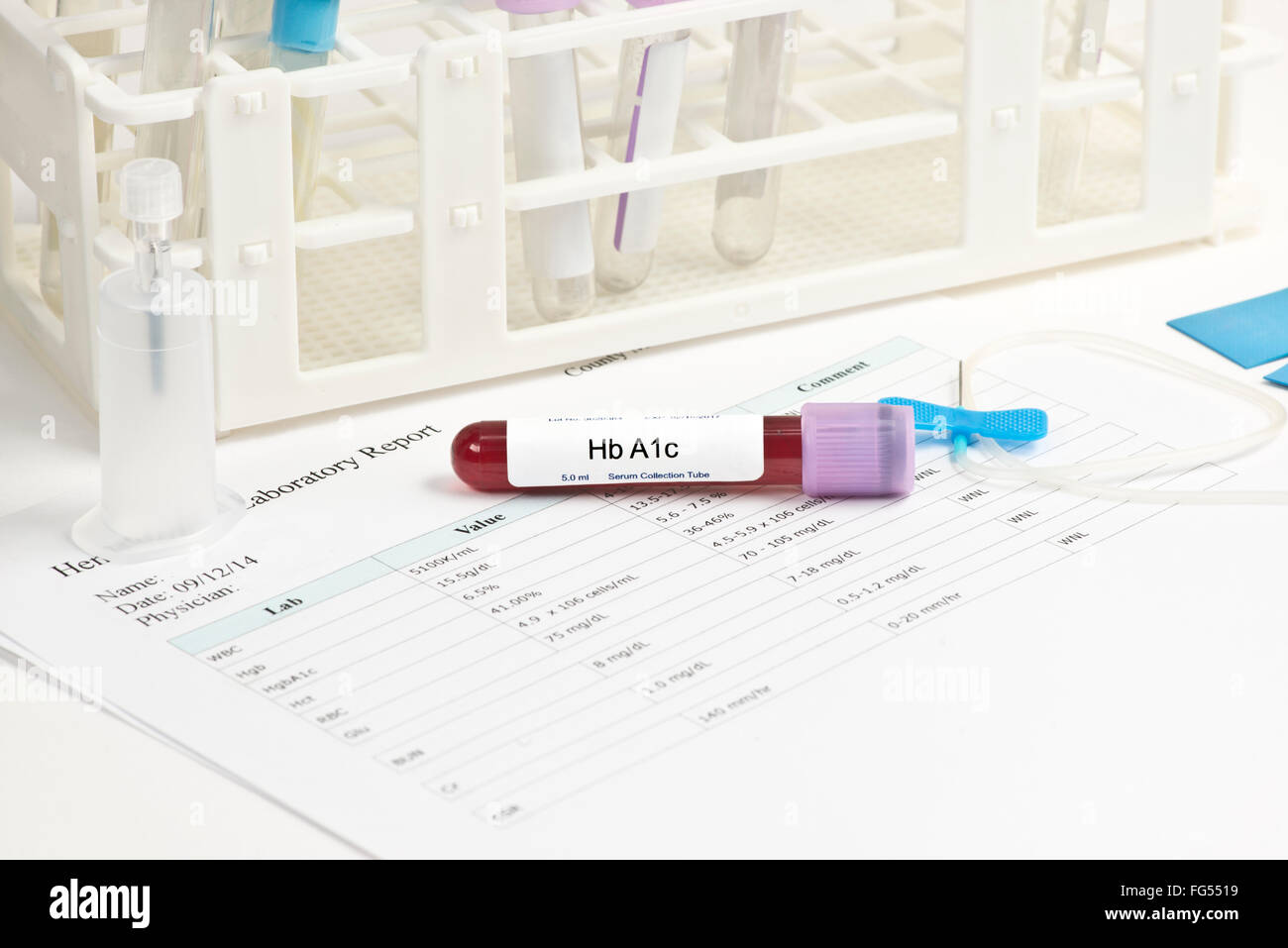Hemoglobin A1c analysis collection tube with blood collection supplies ...