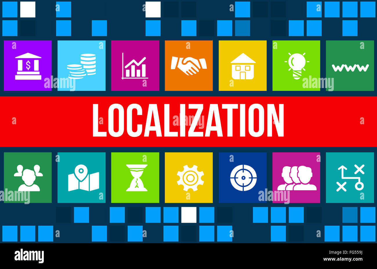 Localization concept image with business icons and copyspace Stock ...