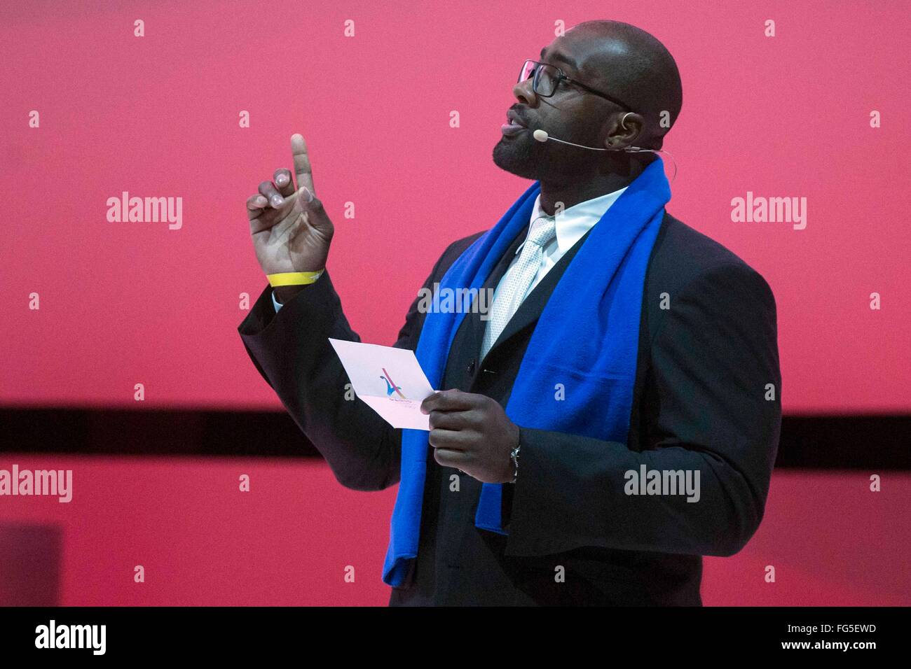 Paris, France. 17th Feb, 2016. French athlete Teddy Riner delivers a ...