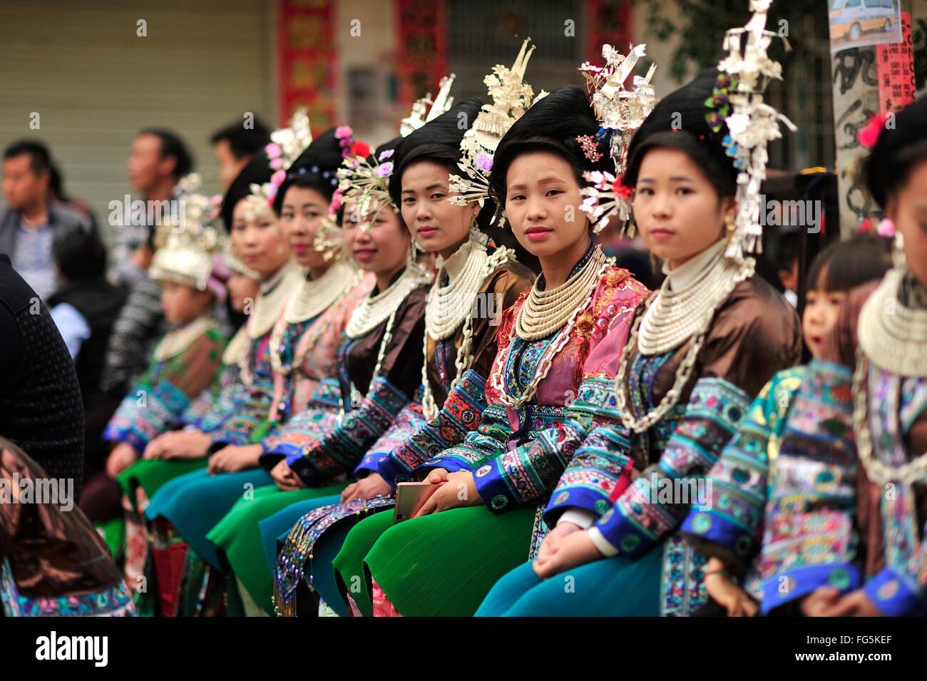 Qiandongnan, China's Guizhou Province. 13th Feb, 2016. Women of Miao ...