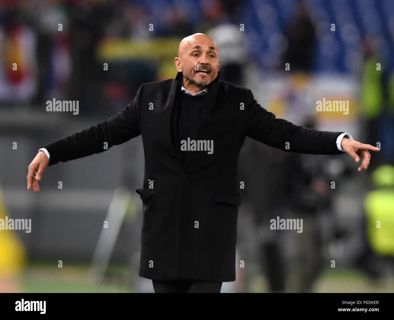 Rome, Italy. 17th Feb, 2016. Luciano Spalletti, coach of Roma, reacts ...