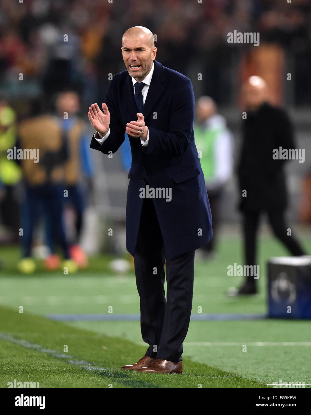 Rome, Italy. 17th Feb, 2016. Zidane, coach of Real Madrid, reacts ...