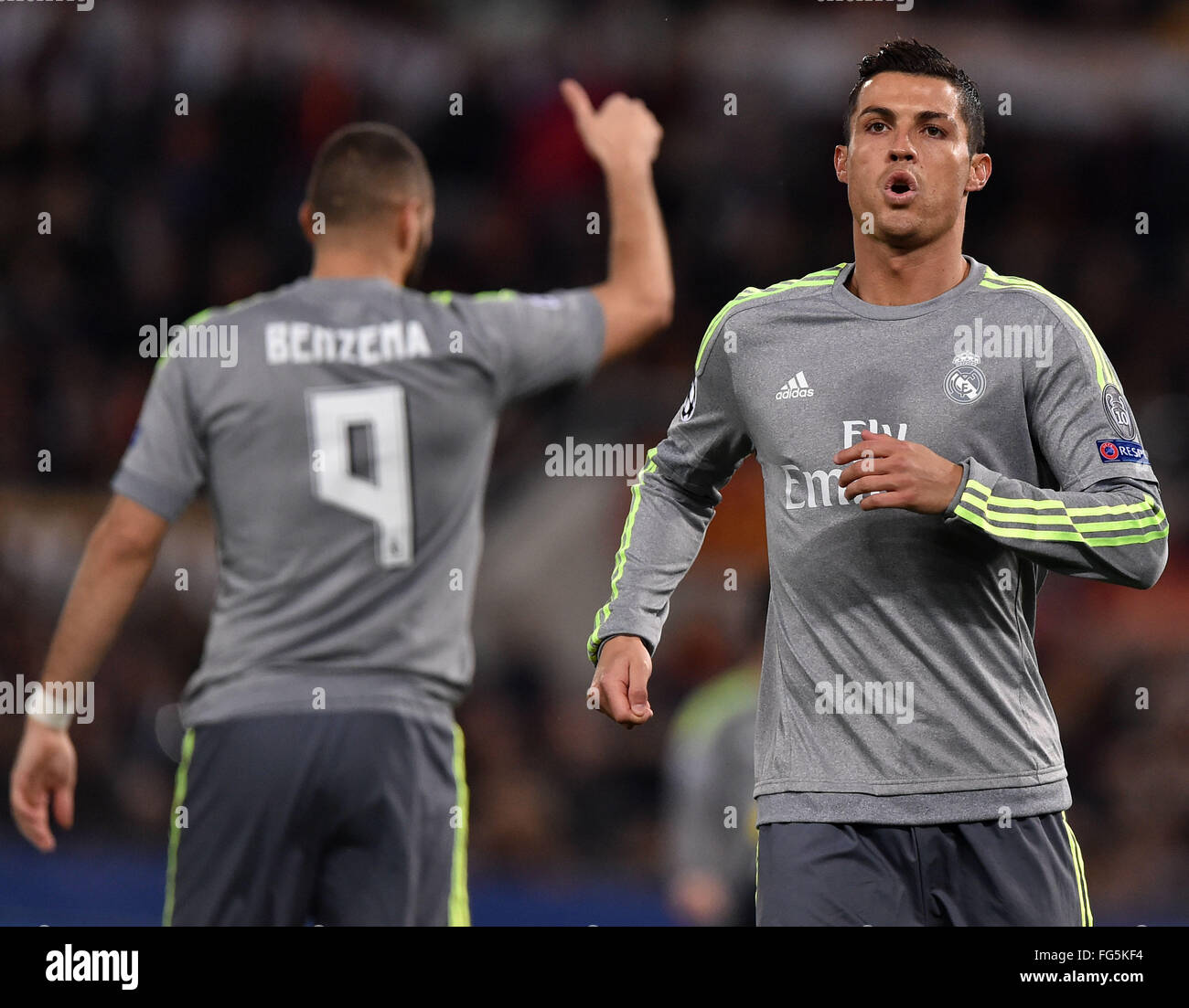 Rome, Italy. 17th Feb, 2016. Christiano Ronaldo (R) of Real Madrid ...