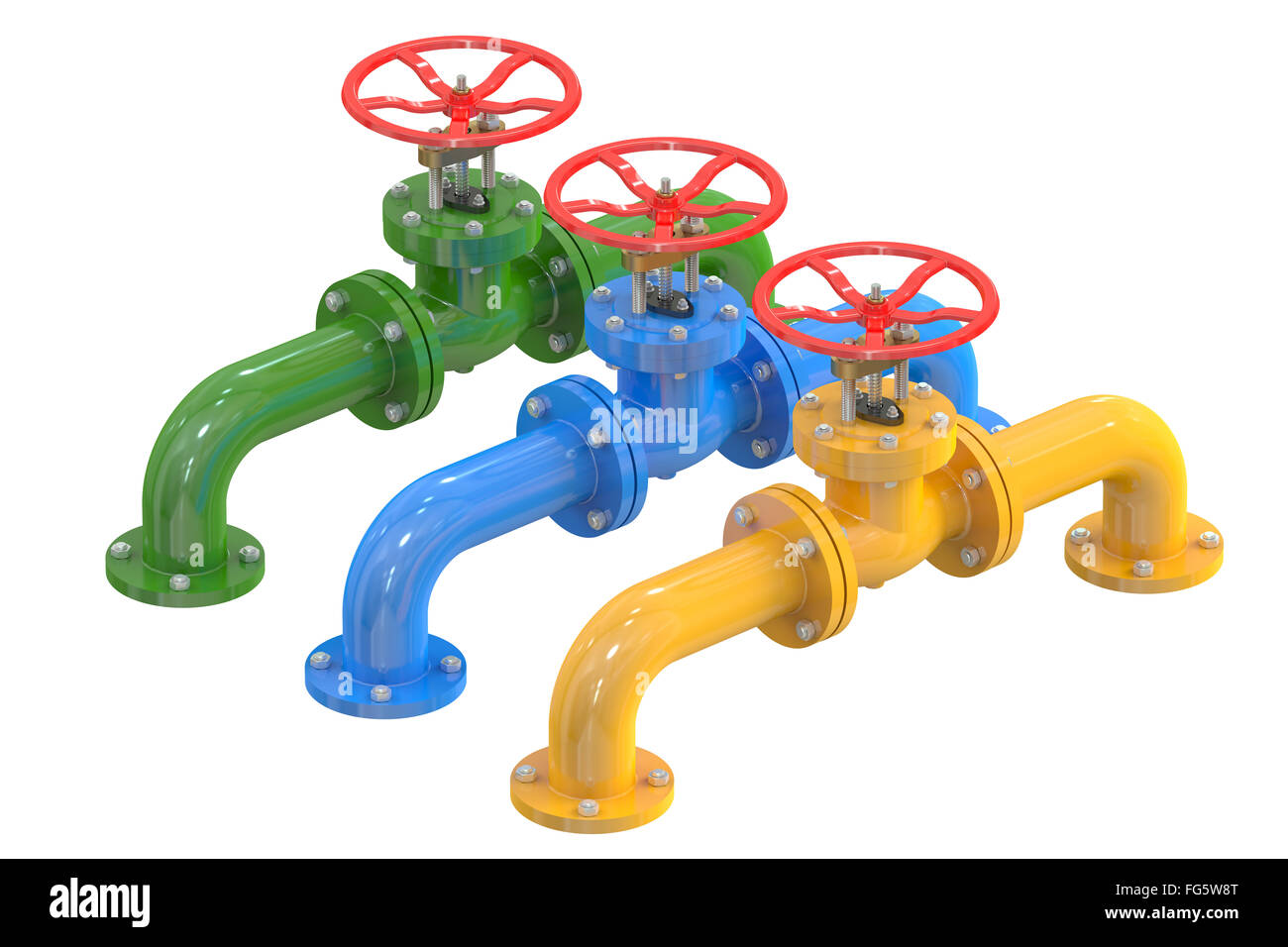 colored pipelines with valves isolated on white background Stock Photo ...