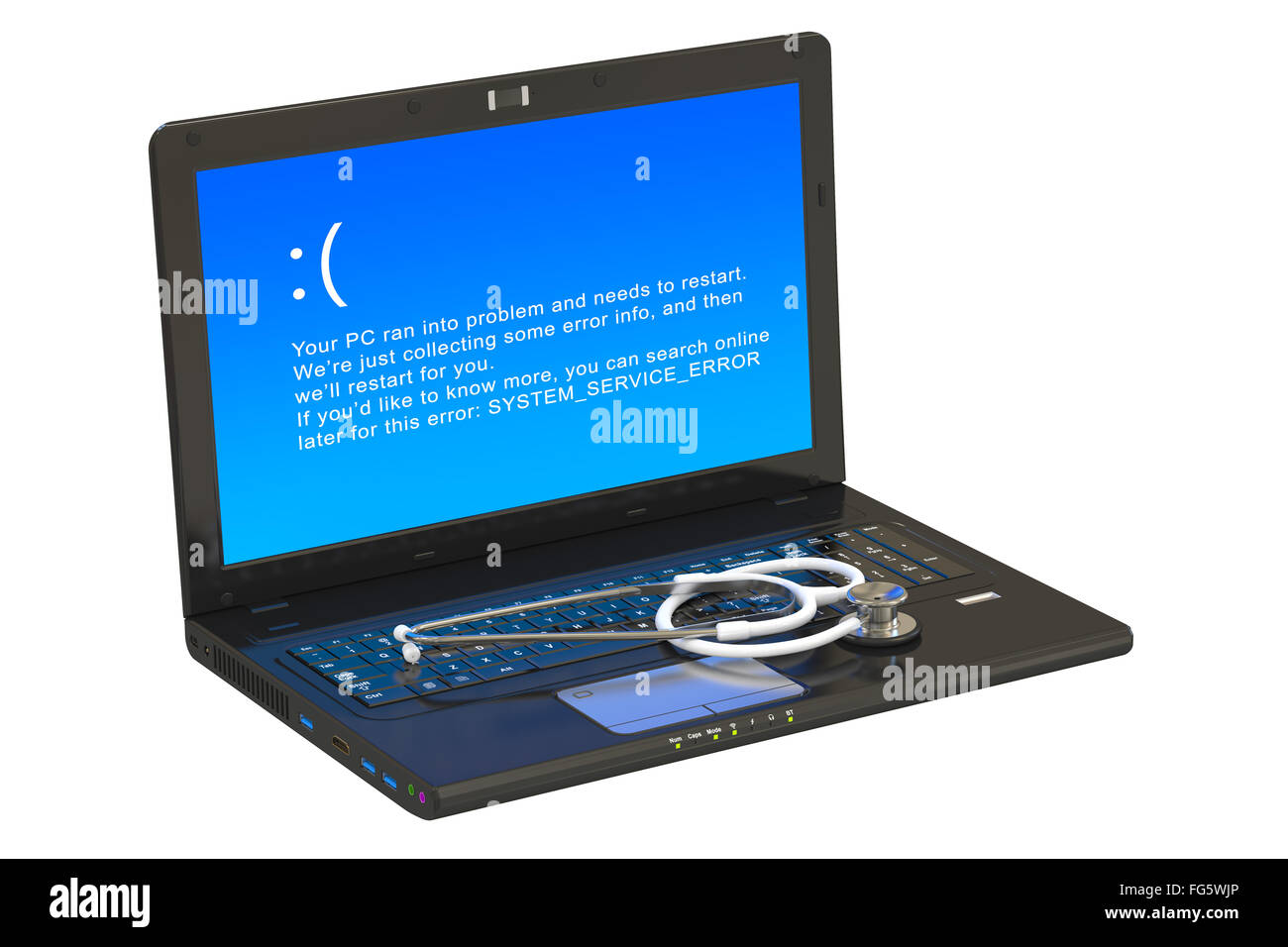 Laptop with blue error screen and stethoscope Stock Photo - Alamy