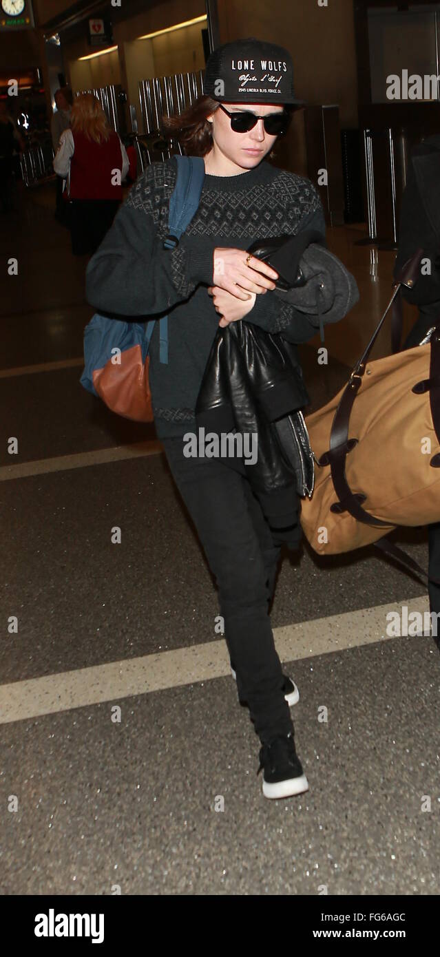 Ellen Page departs on a flight from Los Angeles International Airport ...