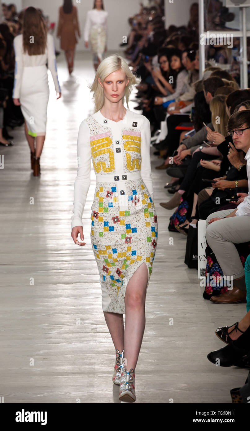 Model walking down the catwalk showcasing Peter Pilotto's collection at ...